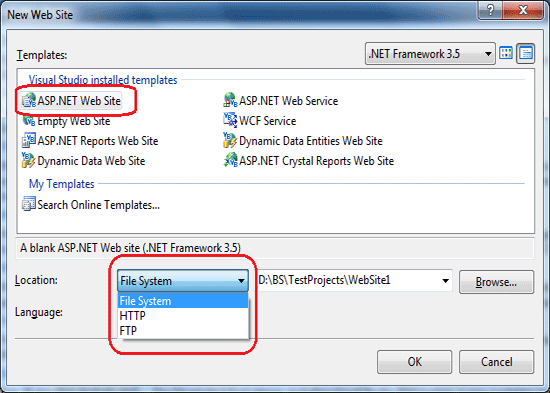 Web Application And Web Site Project Templates